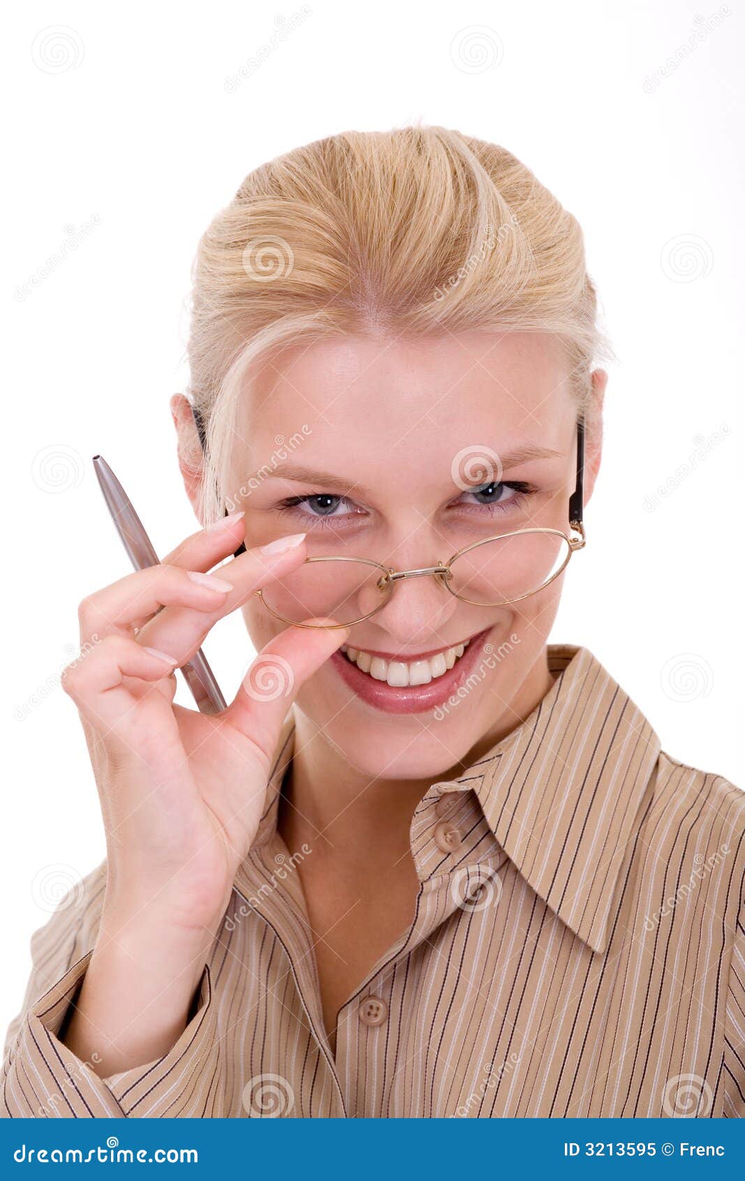 Blonde women and a pen stock image. Image of laugh, isolated - 3213595