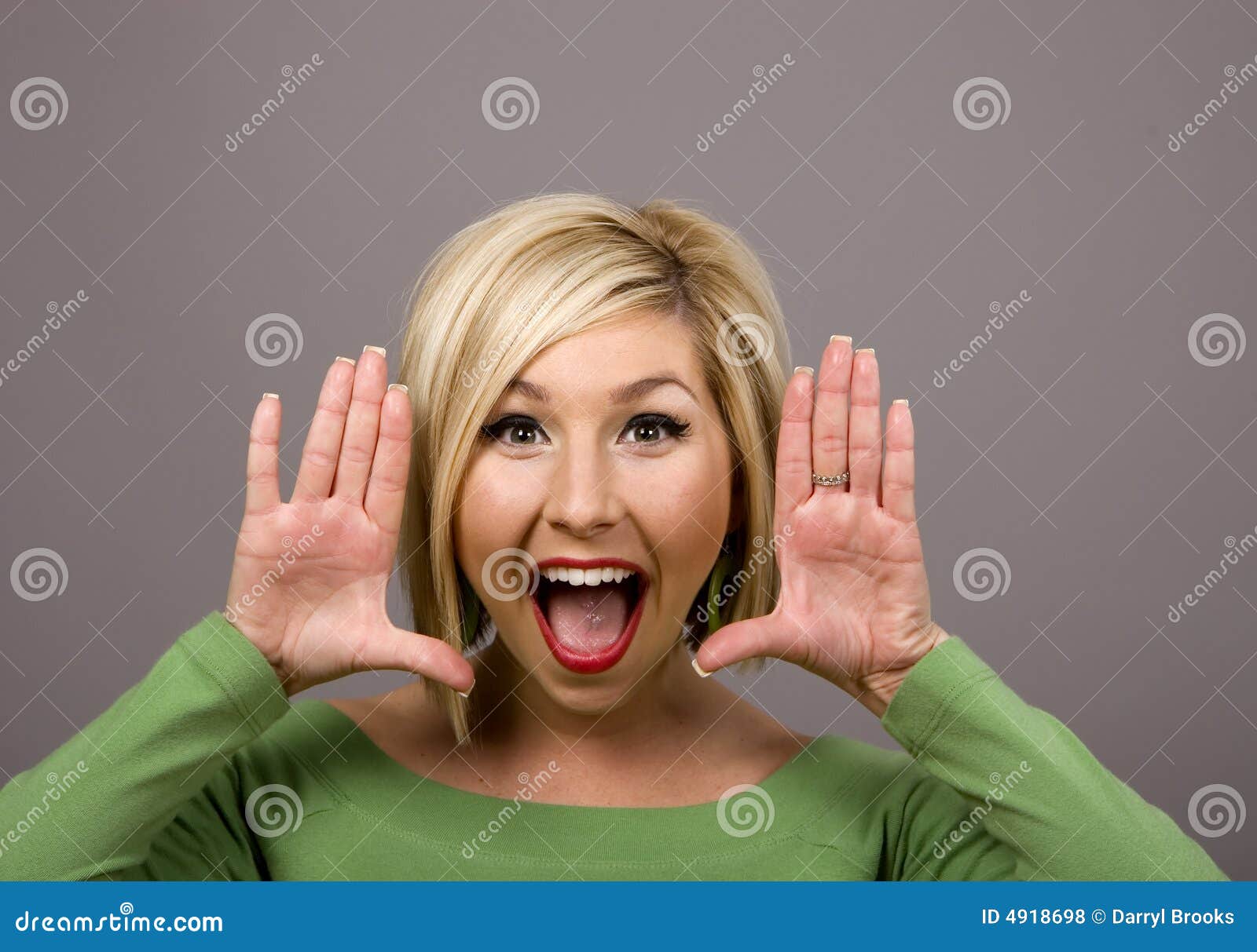 Blonde Yelling through Hands Stock Photo - Image of girl, model: 4918698