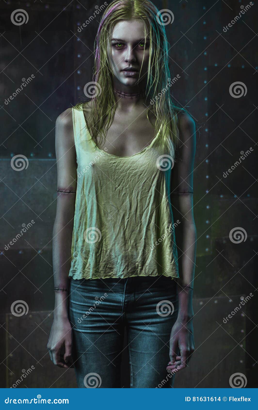 Blonde Zombie Woman on Dark Background Stock Photo - Image of spooky ...