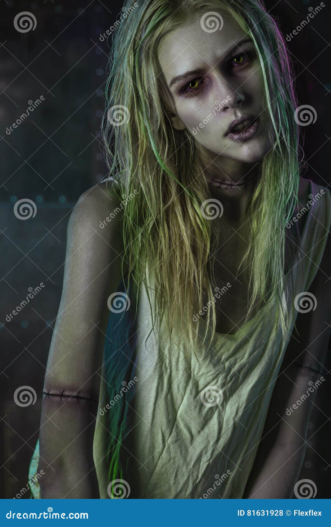 Blonde Zombie Woman on Dark Background Stock Photo - Image of mystery ...