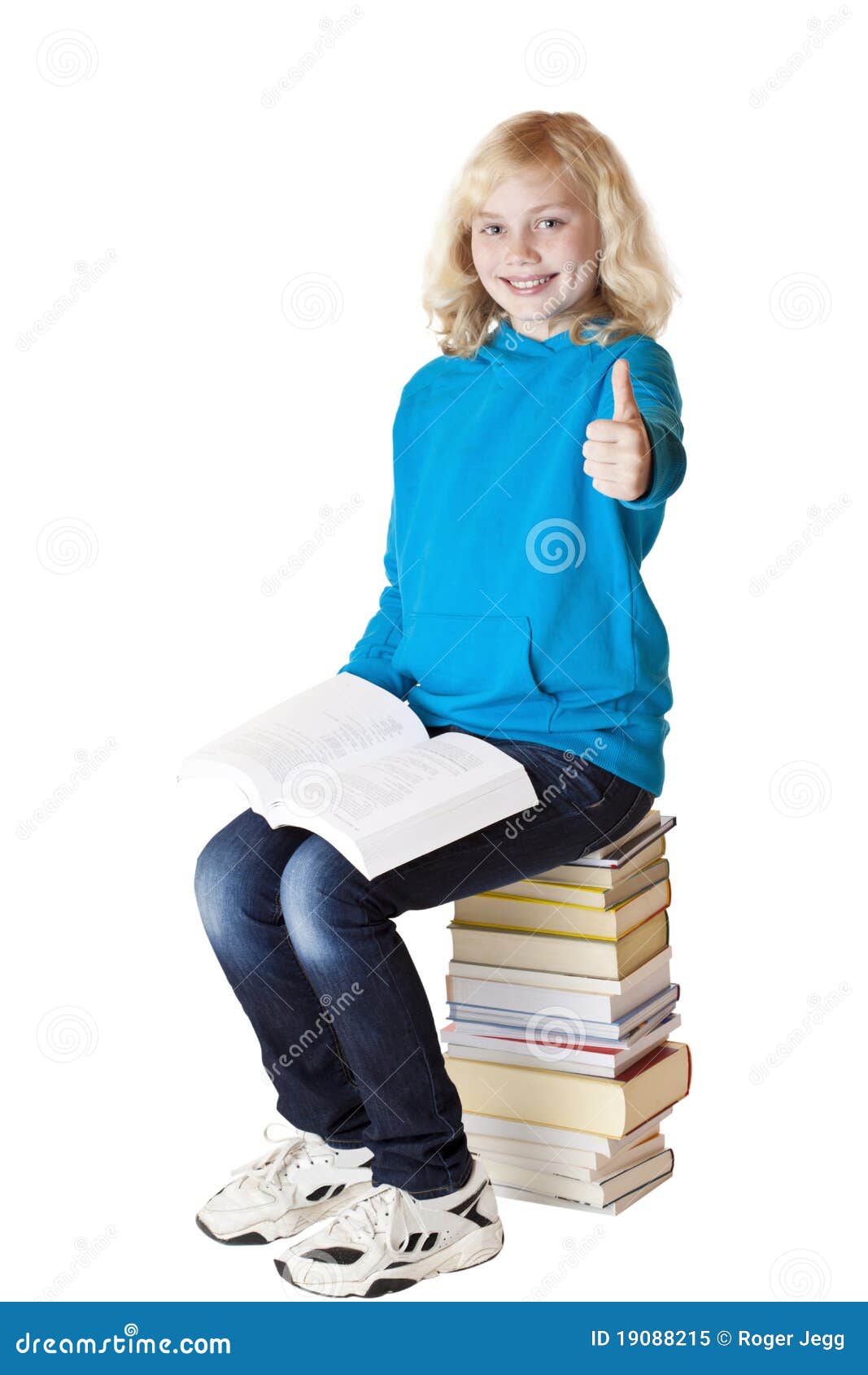 Blondes Schönes Junges Schulmädchen Zeigt Daumen Stockbild Bild Von