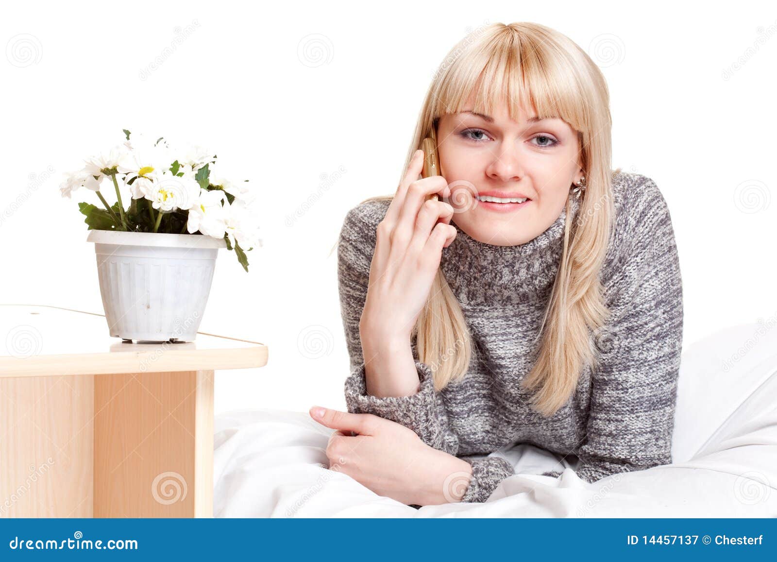 Blondie Woman Calling by Phone Stock Image - Image of looking, hand ...
