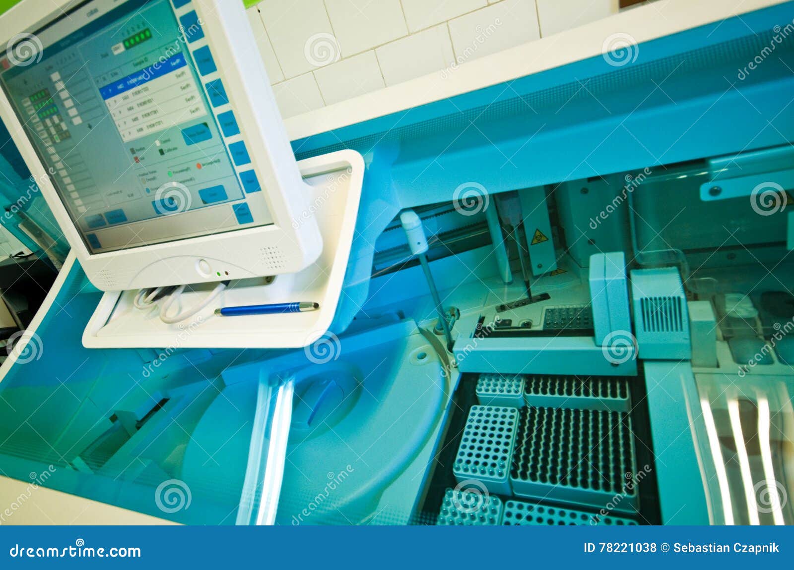 Blood analysis laboratory stock photo. Image of equipment - 78221038