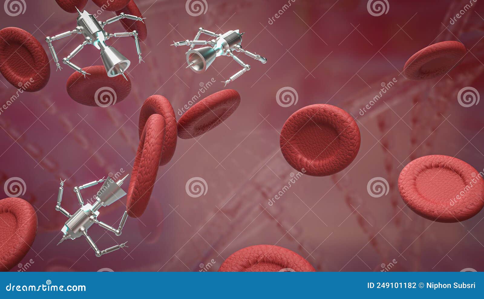 Blood Nano Robot With Camera, Claws And Needle Over Virus, Bacteria ...