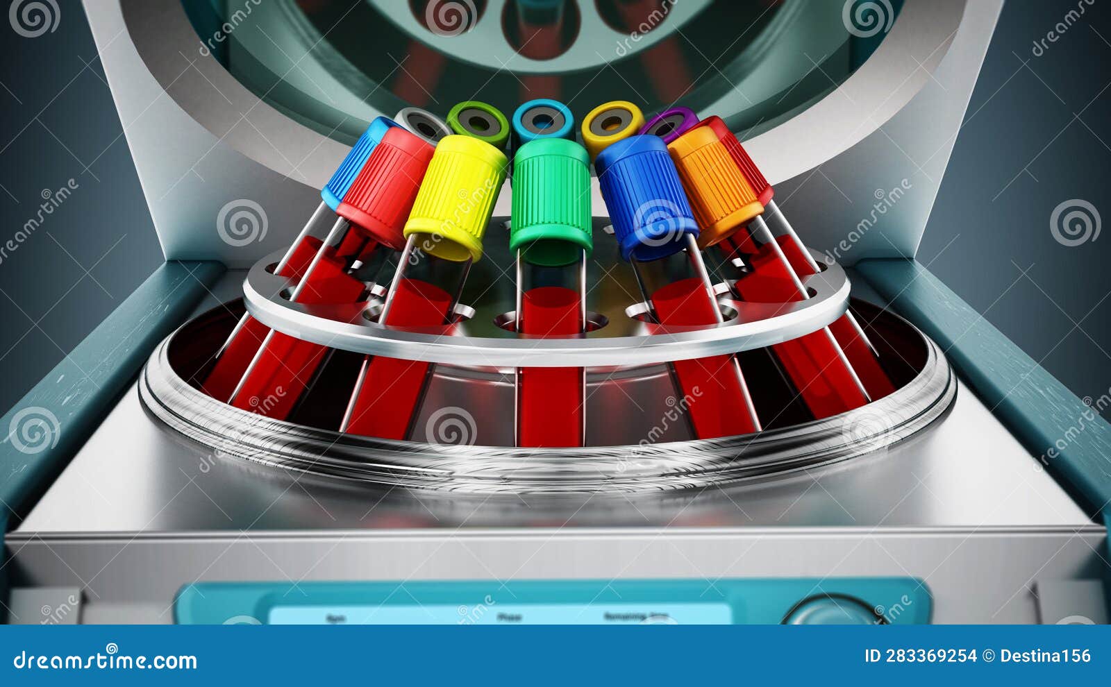 Blood Centrifuge Machine with Test Tubes Full of Blood Samples. 3D ...