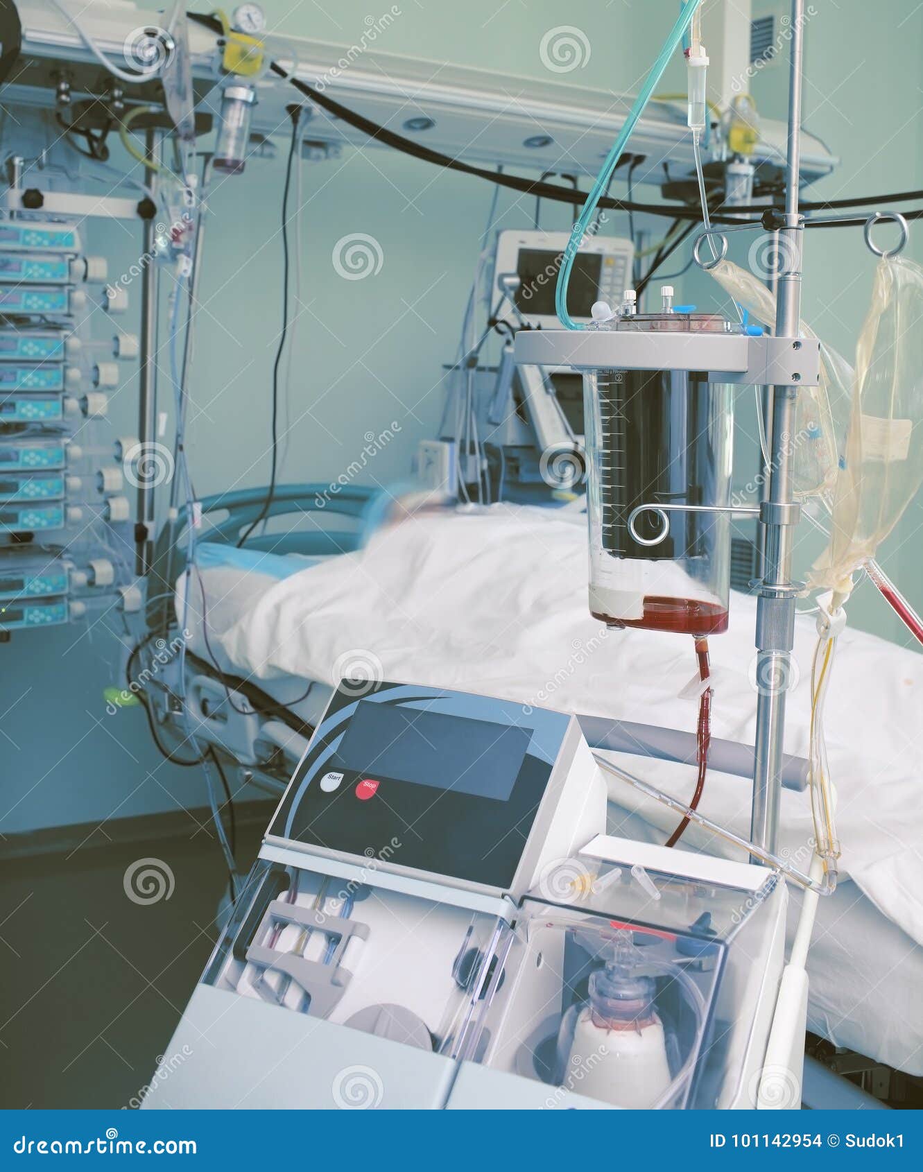 Blood Collection Container and Other Equipment in ICU Stock Photo ...