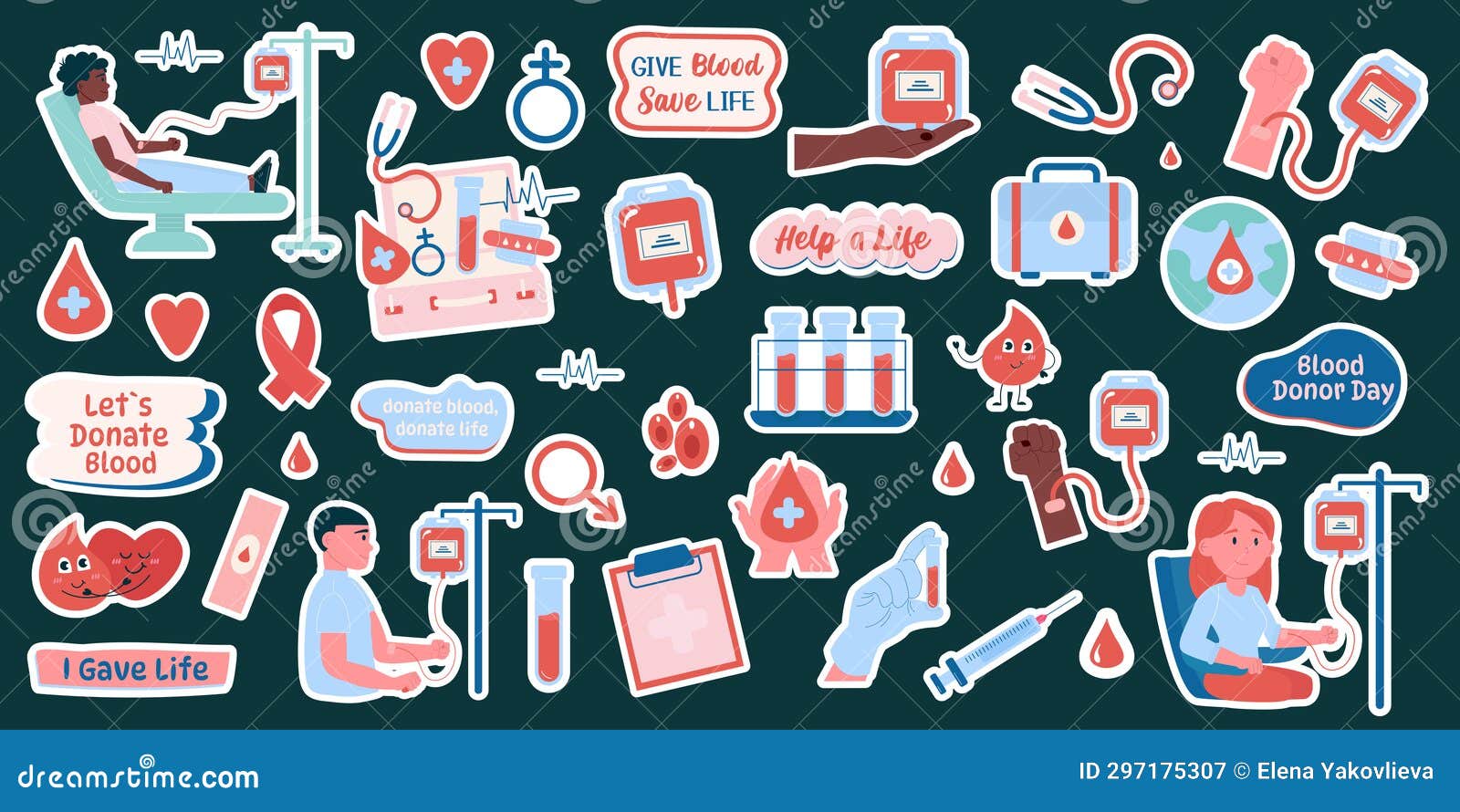 Blood Donor Stickers Collection of Flat Style Elements, Lettering ...