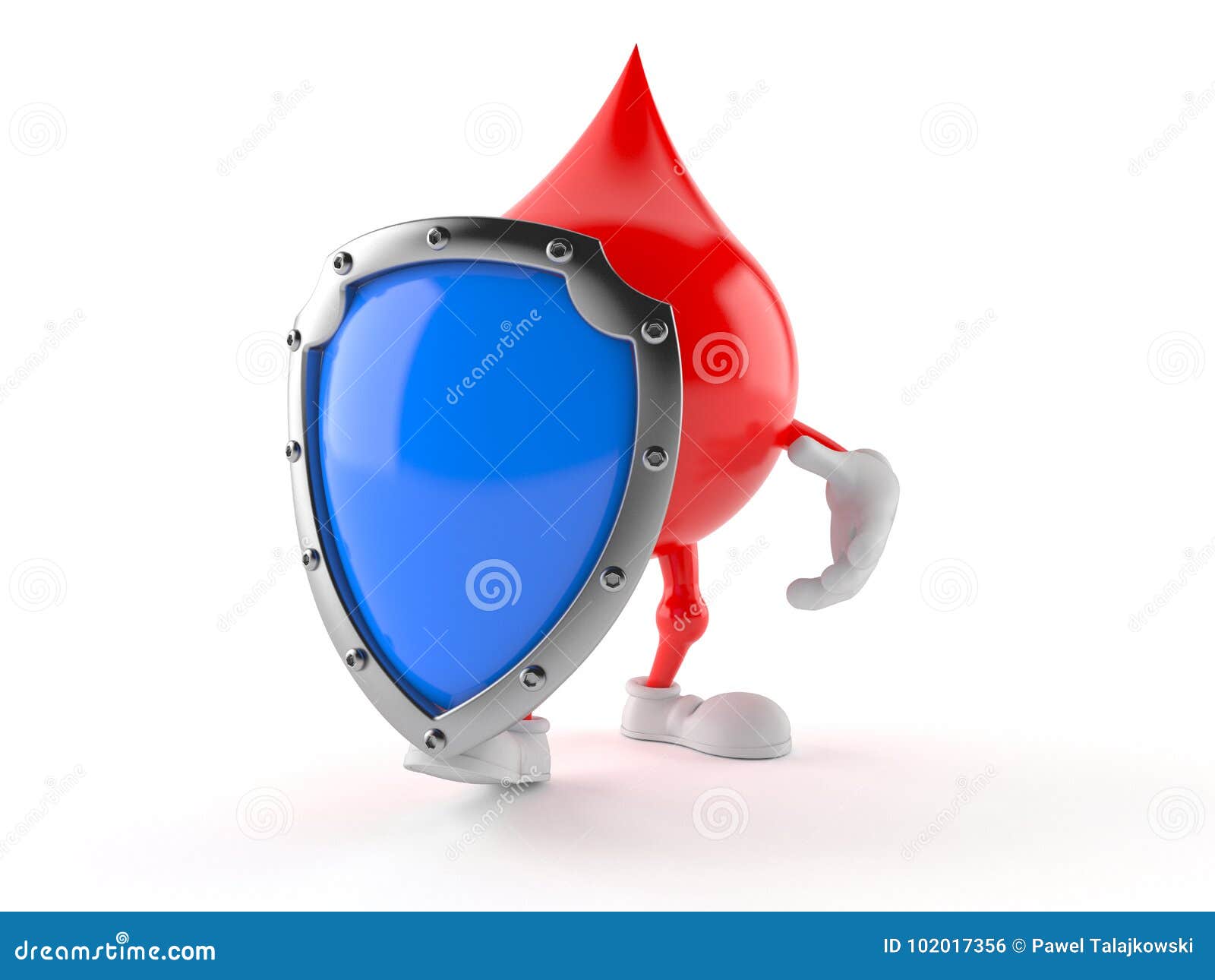 Blood Drop Character with Protective Shield Stock Illustration ...