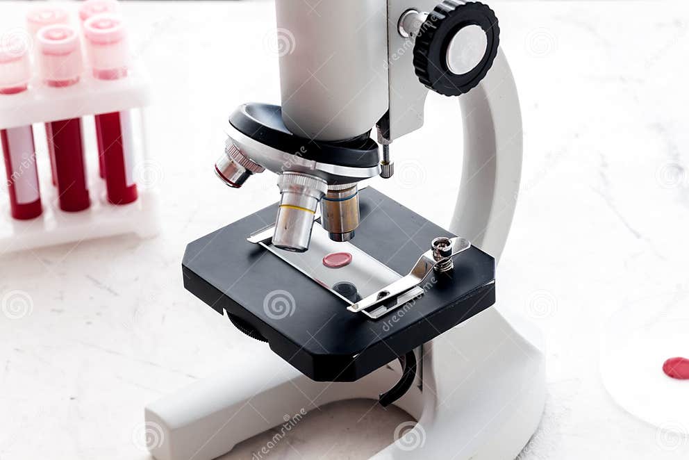 Blood Drop Under Microscope on White Background Stock Image - Image of ...