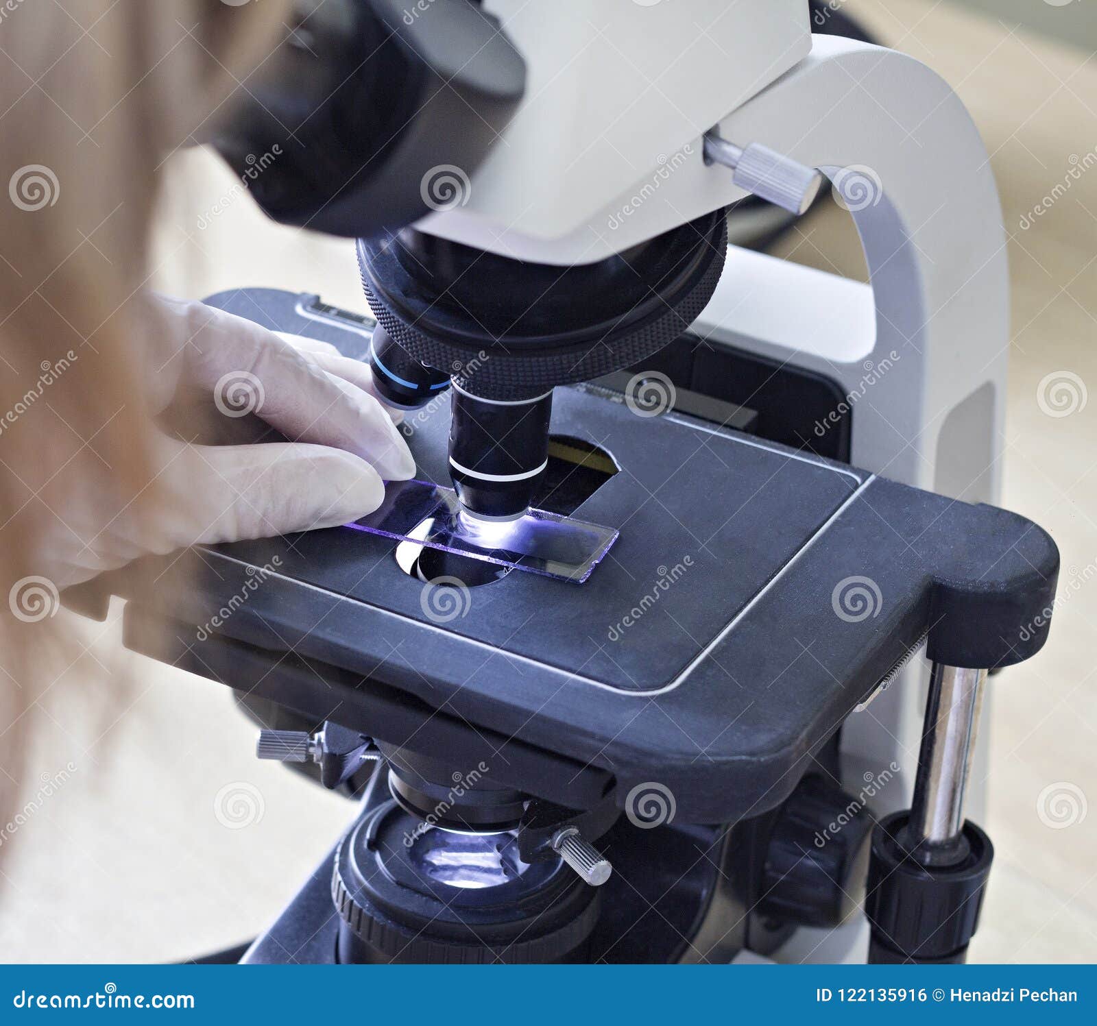 Blood Examination through a Microscope, Close-up Pharmaceutical Stock ...