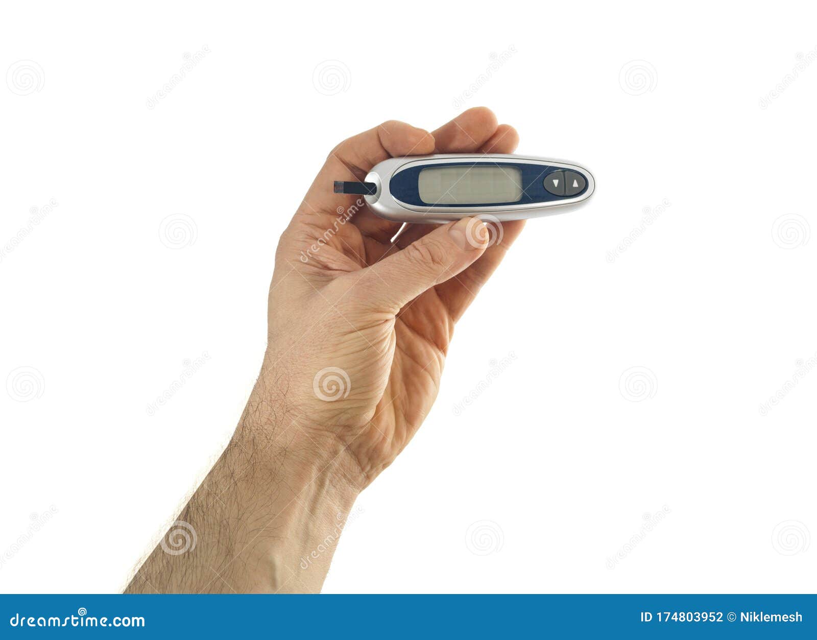 Blood Glucose Meter in Hand with a Disposable Test Strip in it Stock ...