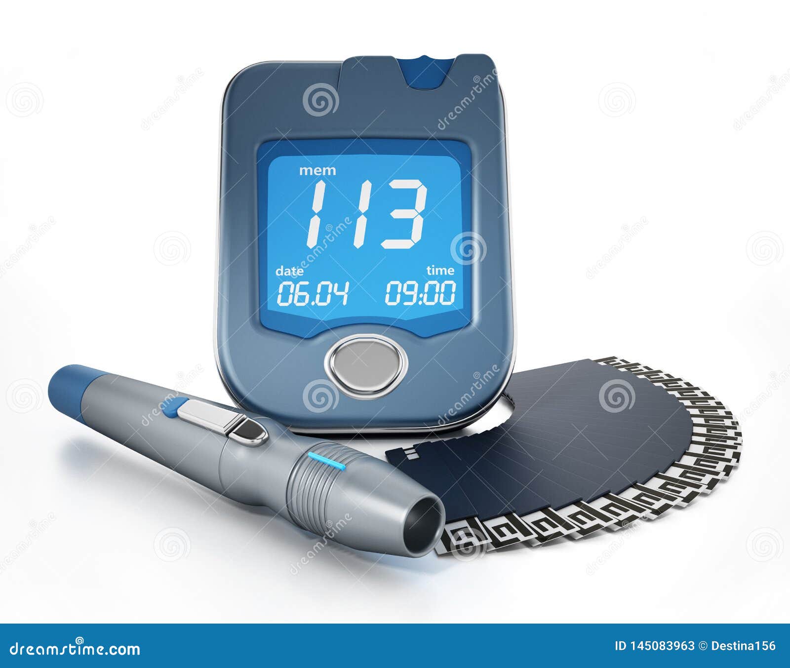 Blood Glucose Meter with Strips Isolated on White Background. 3D ...