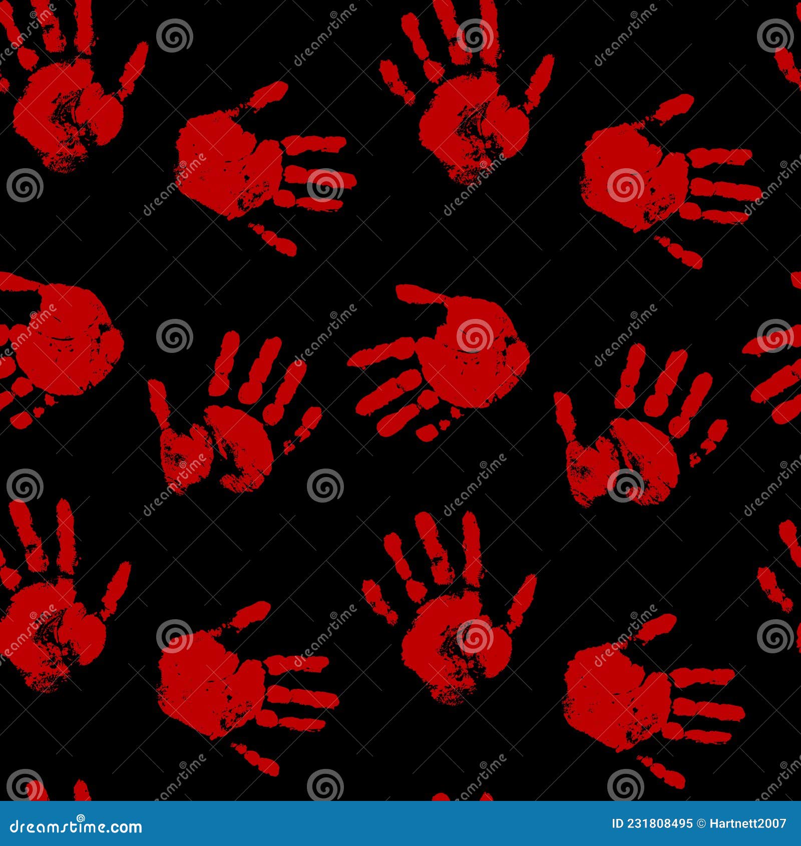 Blood Hand Print Seamless Pattern on Black Background. Red Paint ...