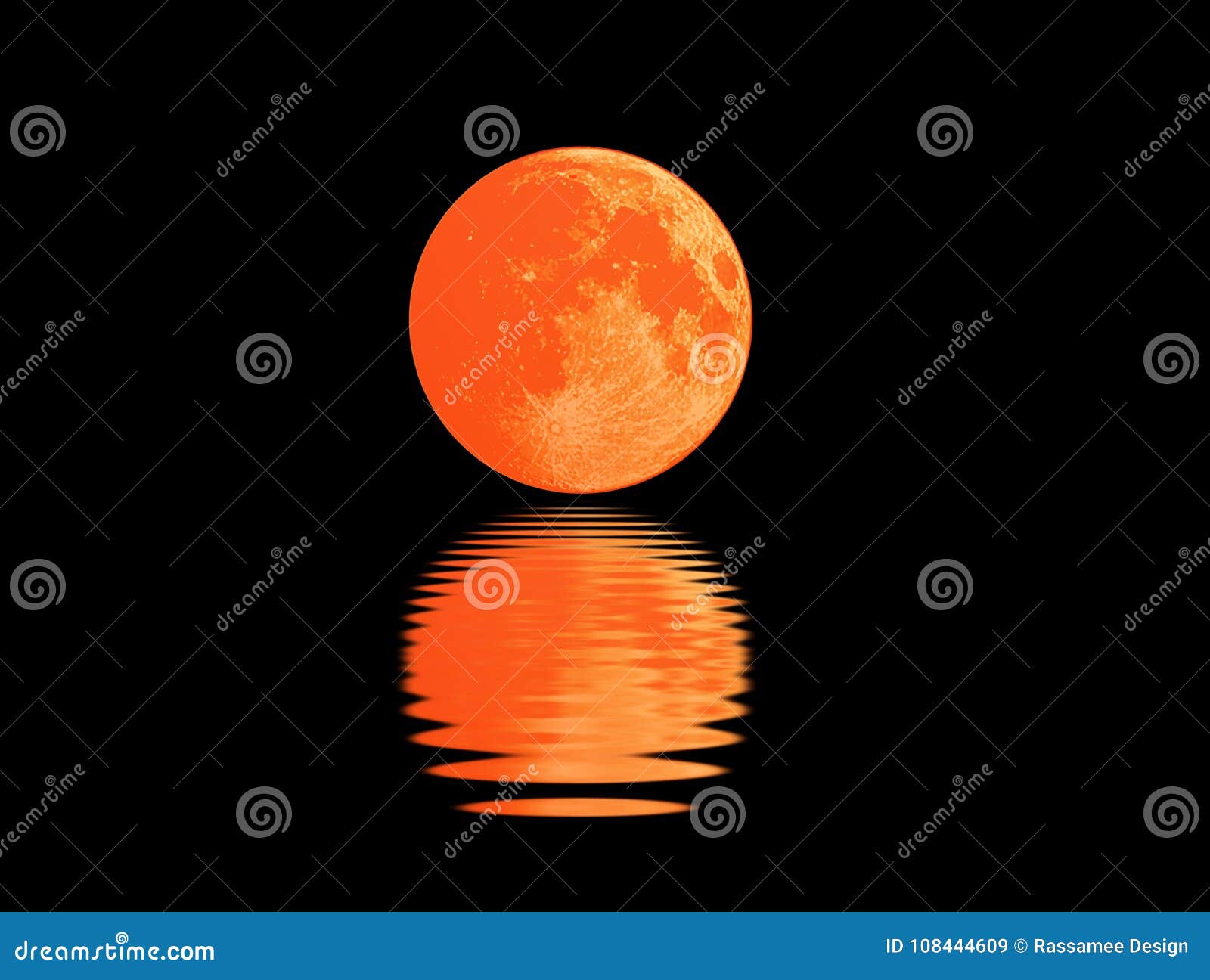 Blood Moon with Reflection at Night Stock Illustration - Illustration ...