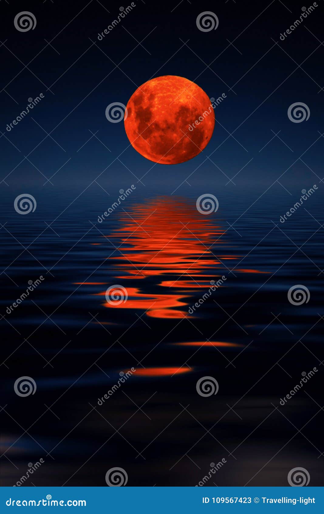 Blood Moon Reflected in Water Stock Image - Image of mysterious ...