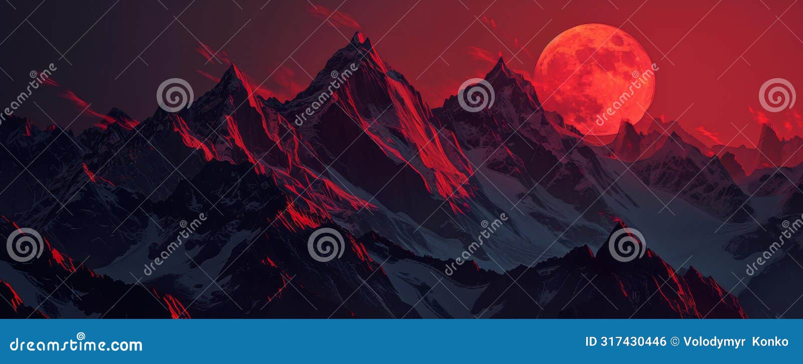 Blood Moon Rising Over Dark Mountain Peaks Stock Photo - Image of ...