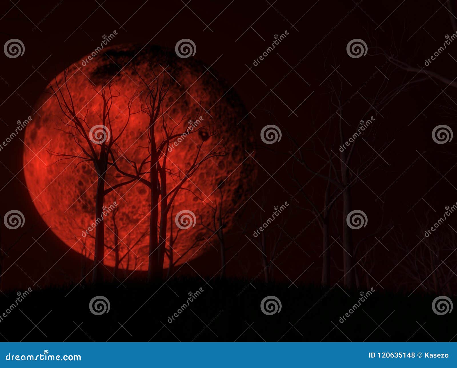 Blood Moon Scene with Dark Woods. 3d Illustration Stock Illustration ...