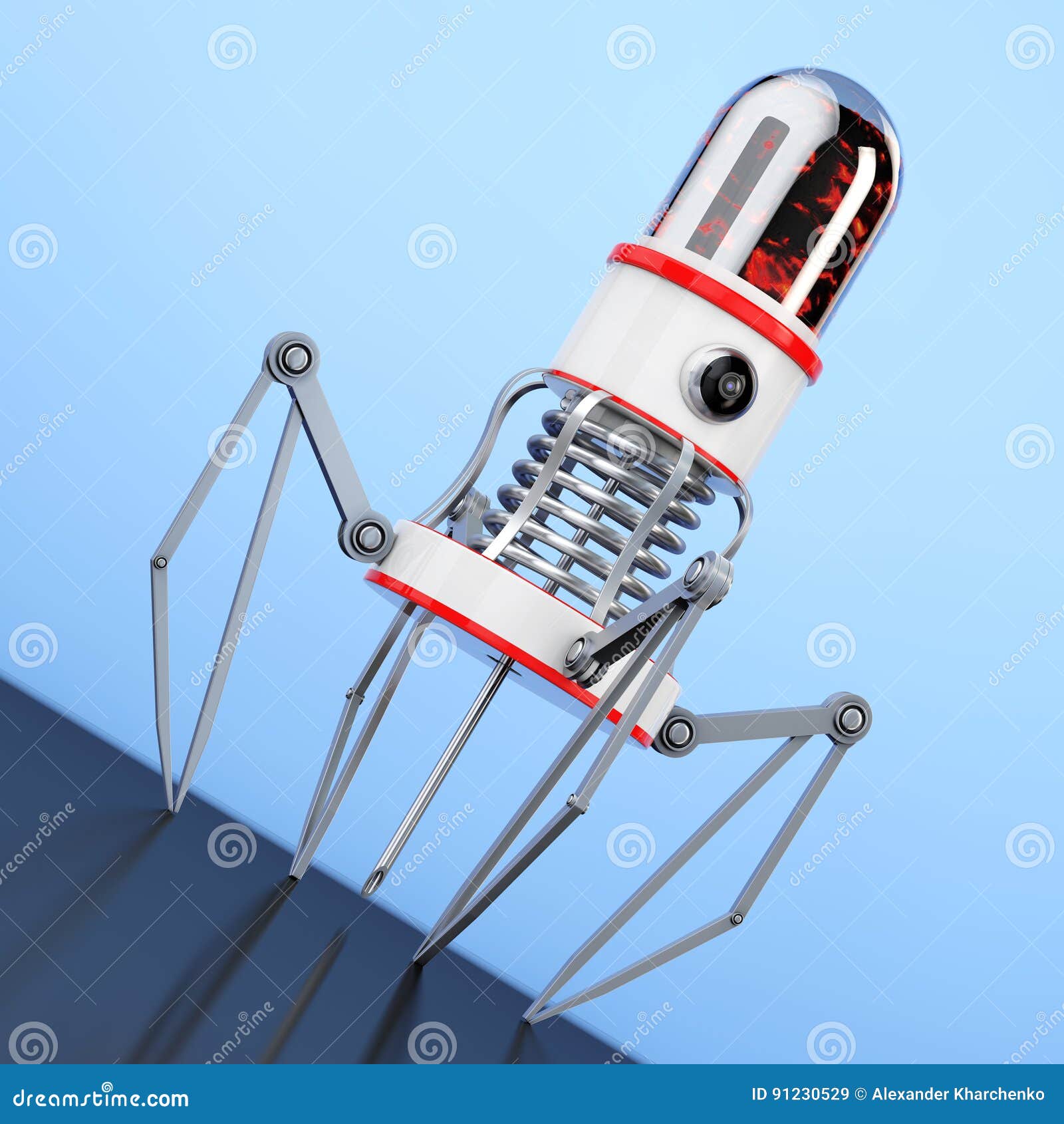 Blood Nano Robot With Camera, Claws And Needle Over Blood Cell. Stock ...