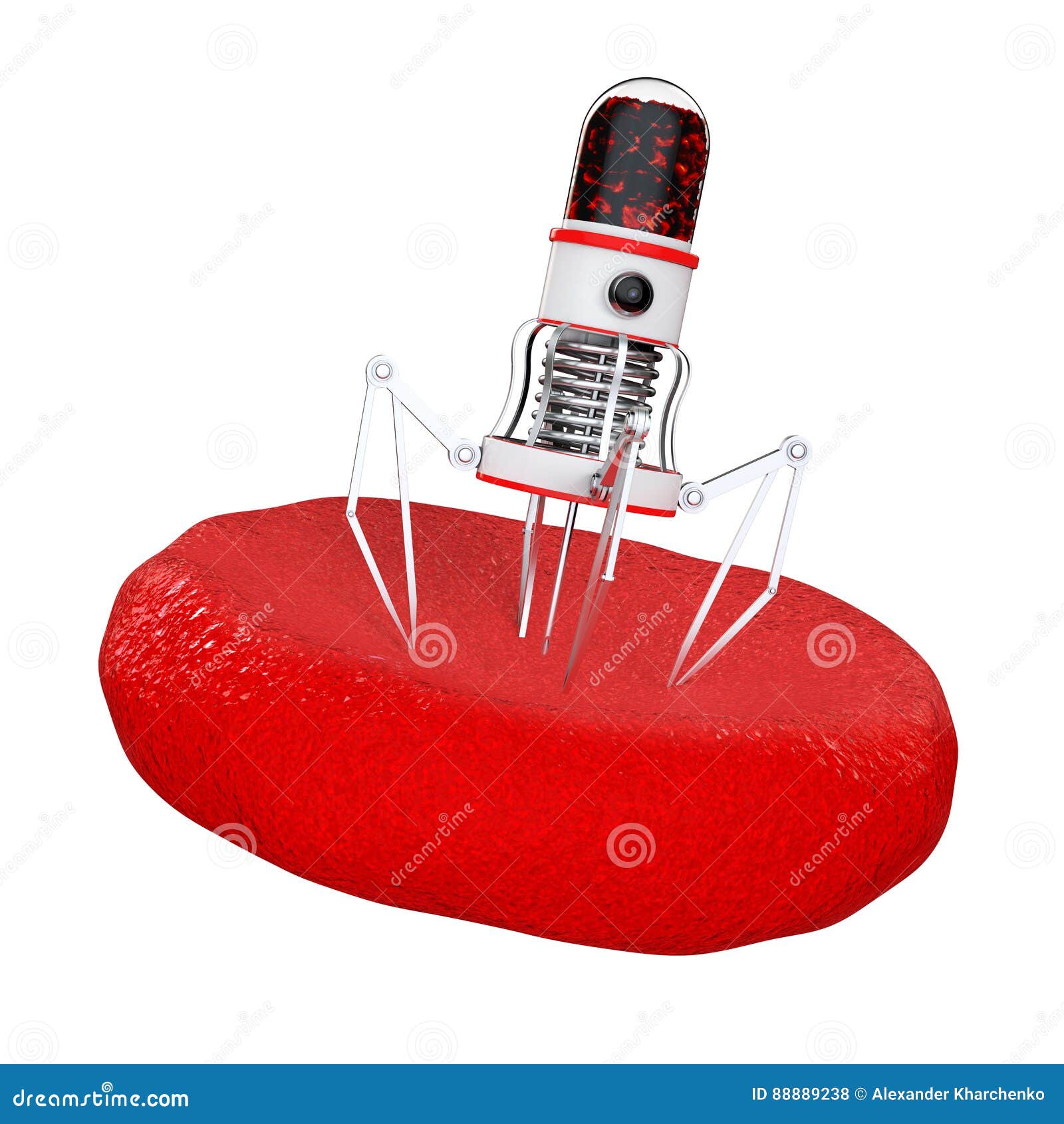 Blood Nano Robot with Camera, Claws and Needle Over Blood Cell. Stock ...