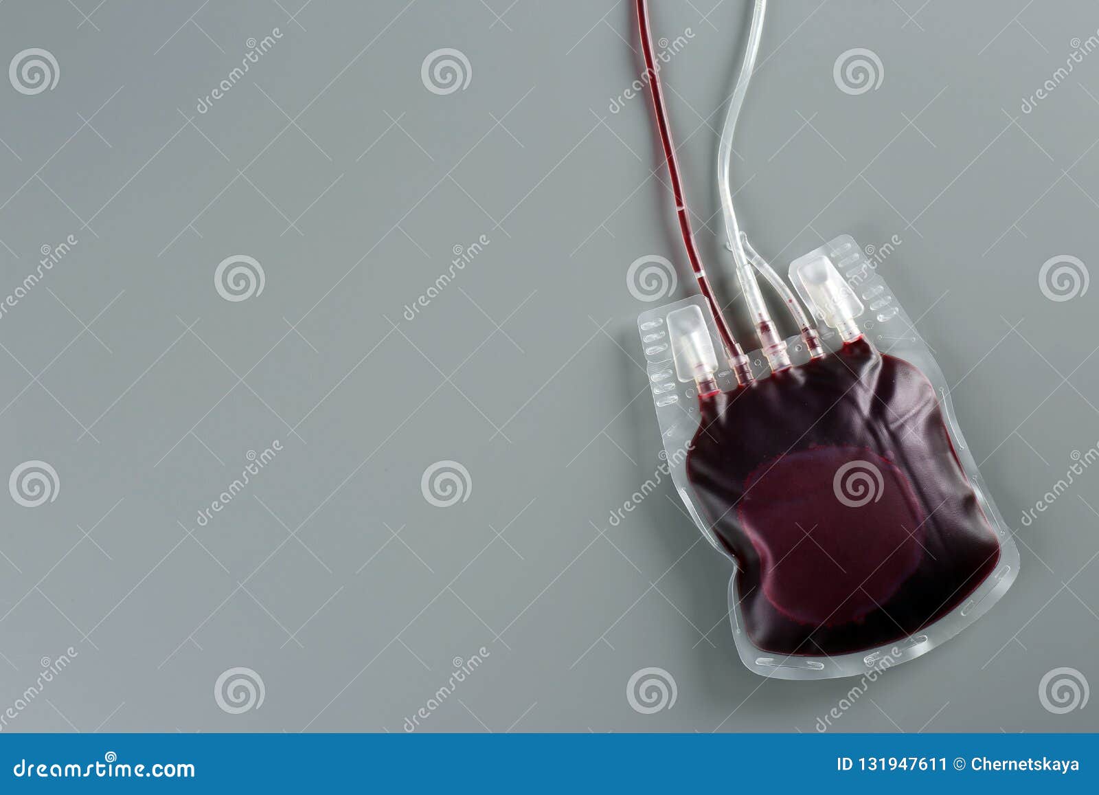 Blood Pack on Gray Background, Top View with Space for Text. Stock ...
