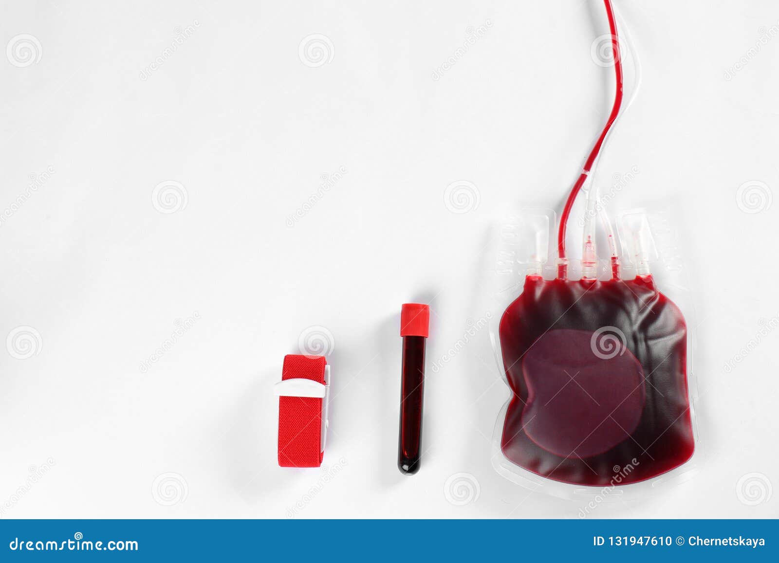 Blood Pack for Transfusion and Test Tube on White Background, Top View ...