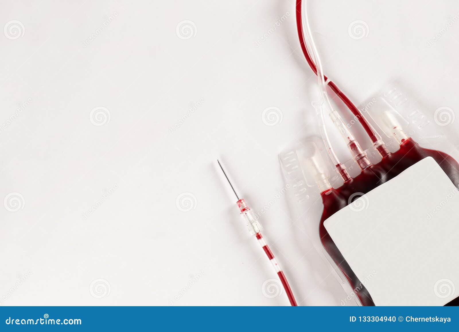 Blood Pack for Transfusion on White Background, Top View. Stock Photo ...