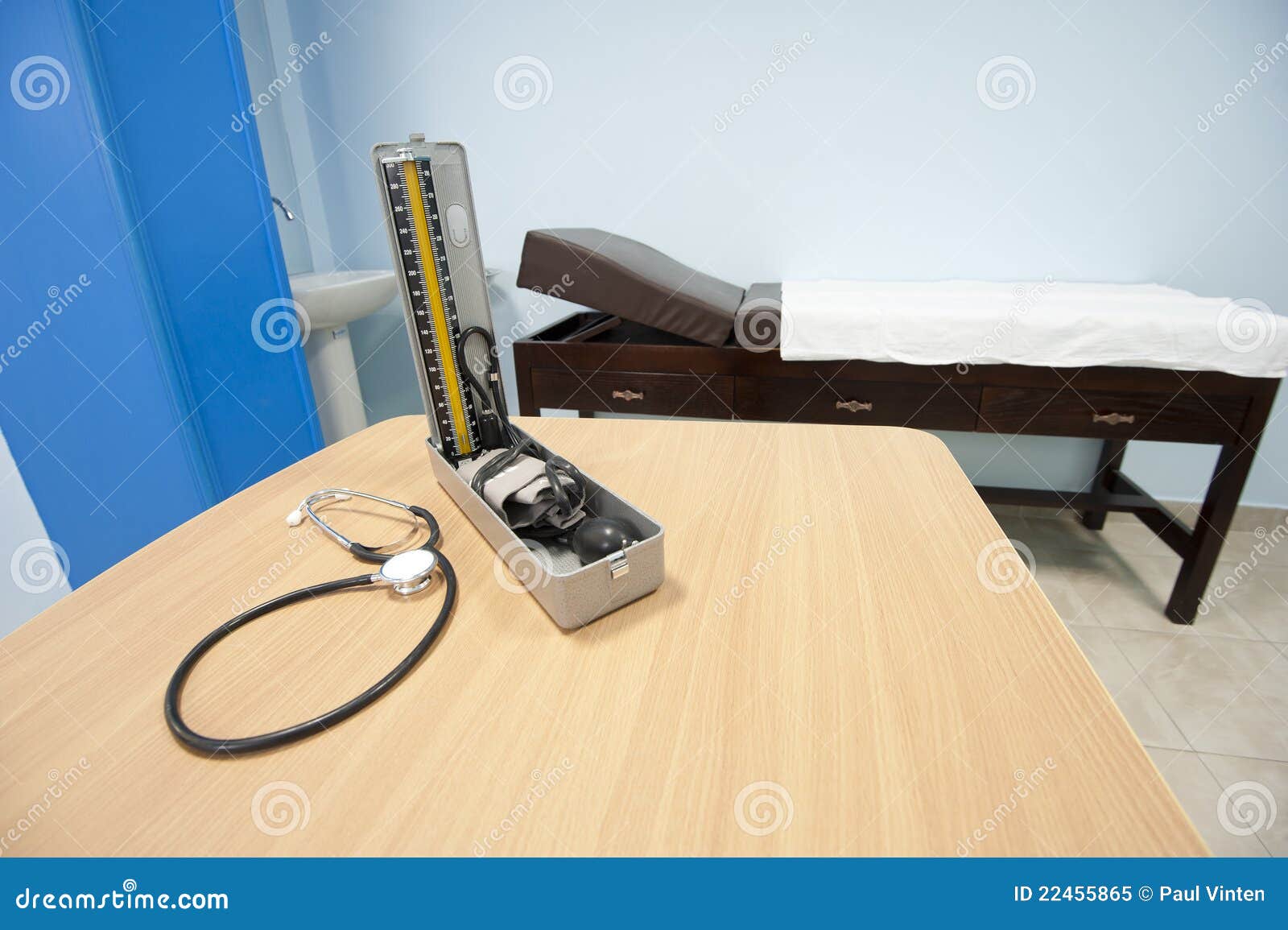 Blood Pressure Cuff and Examination Bench Stock Image - Image of ...