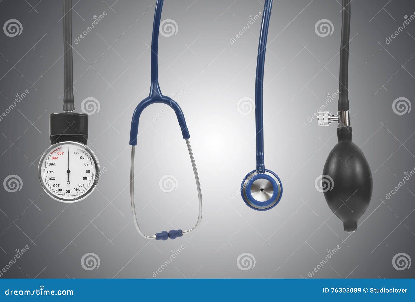 Blood Pressure Measuring Instruments Including Stethoscope on Grey ...