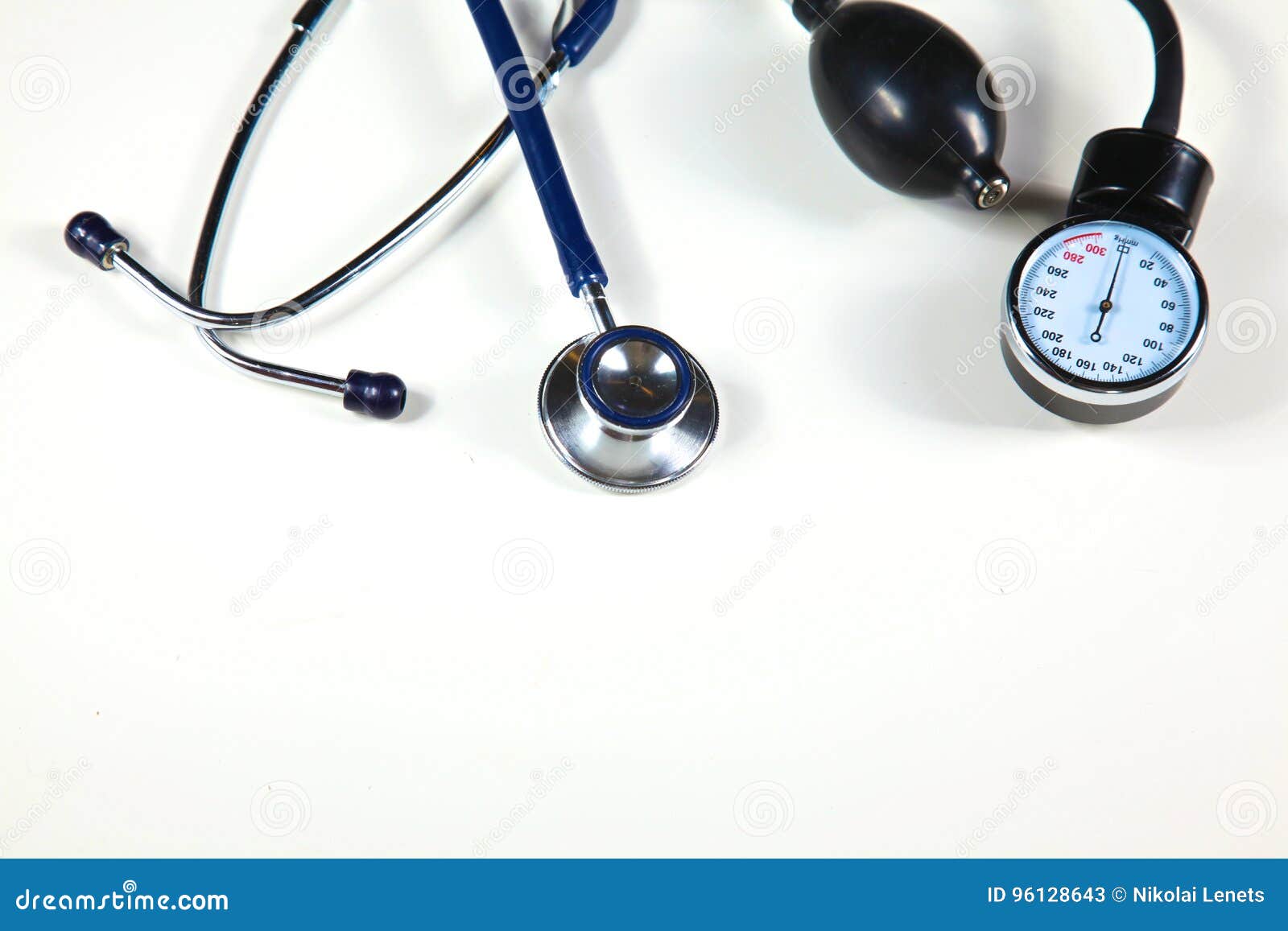 Blood Pressure Meter and Stethoscope, on White Stock Image - Image of ...