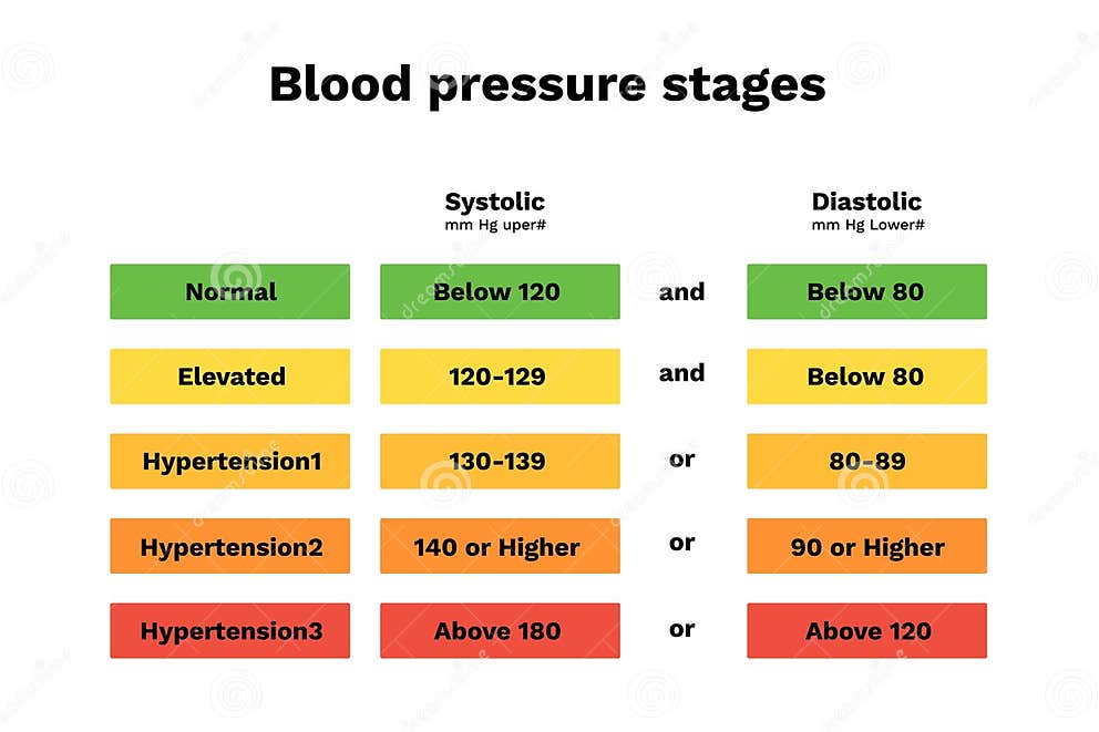 Blood Pressure Stages. Hypertension Scale with Diagram Indicators Stock ... Blood Pressure Stages. Hypertension Scale with Diagram Indicators Stock ...