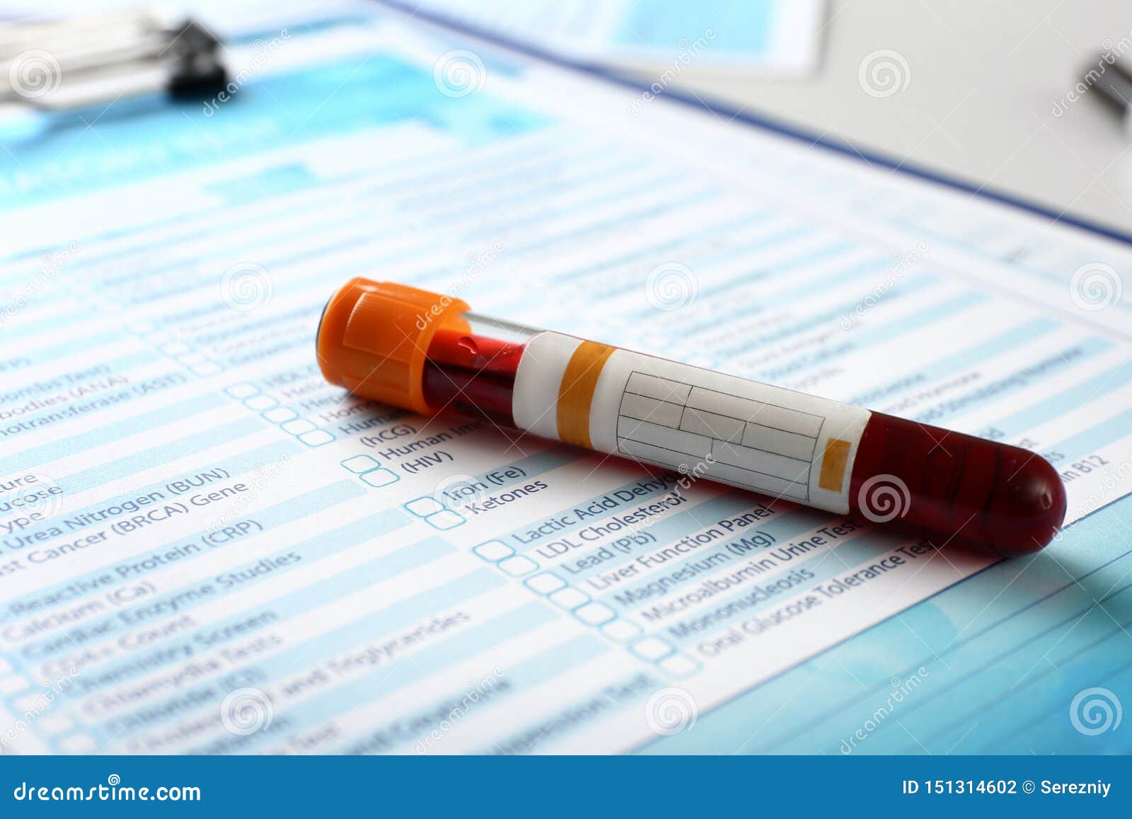 Blood Sample on Document with Result of Analyses Stock Photo - Image of ...
