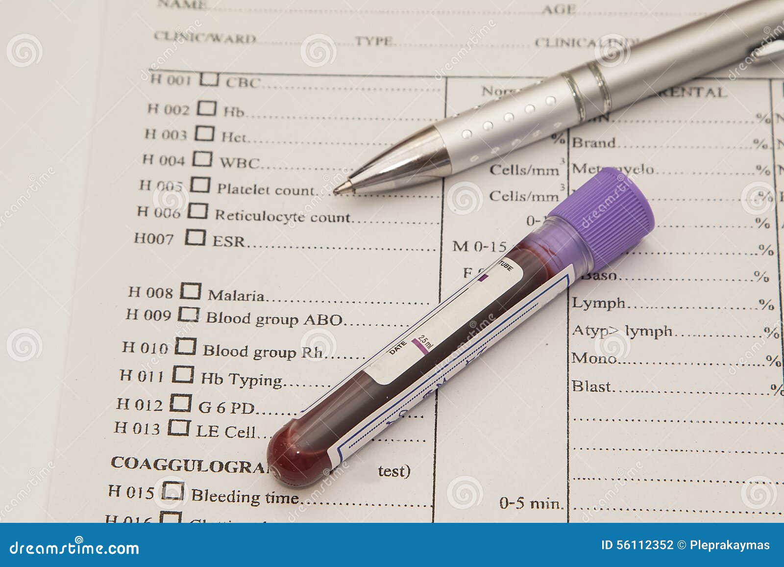 Blood Sample on Medical Report Stock Photo - Image of chemical, health ...