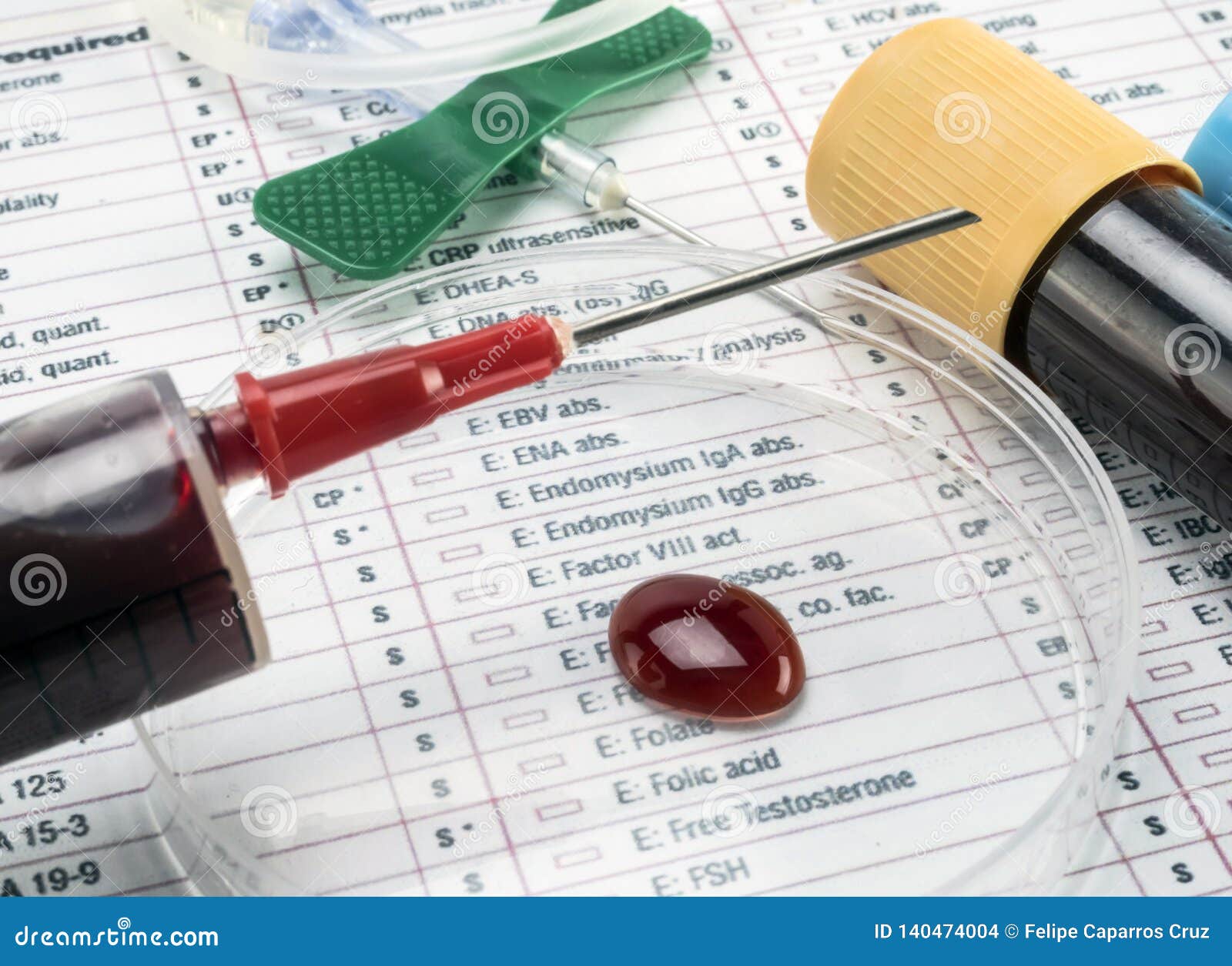 Blood Sample on a Petri Disc Along with Syringe in a Laboratory Stock ...