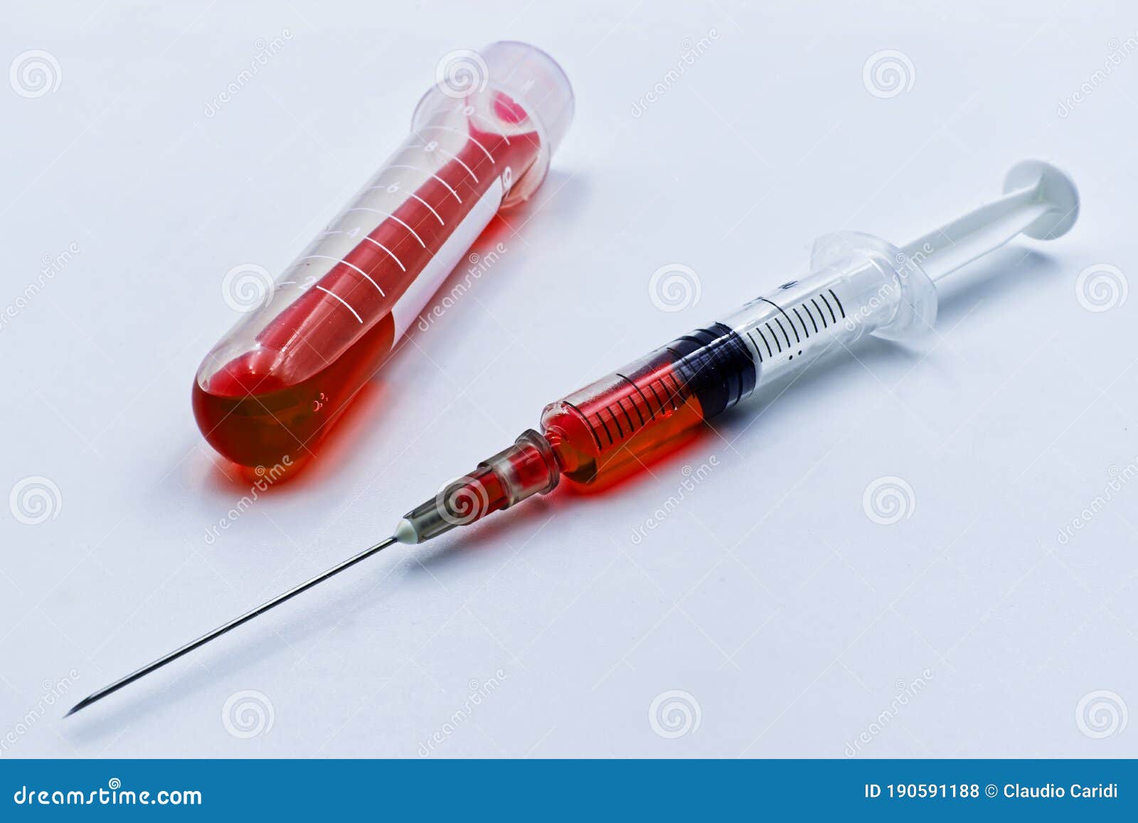 Blood Sample and Syringe Injection, Isolated on White Background Stock ...