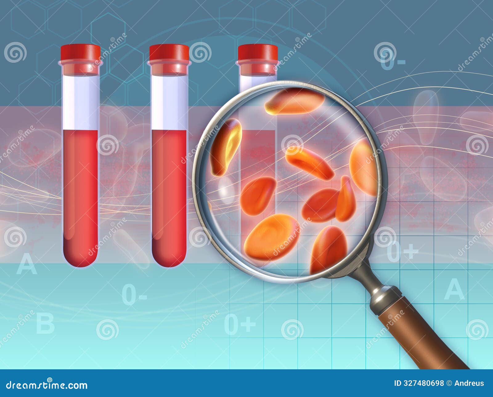 Blood Sample Tubes and Magnifying Lens Stock Illustration ...
