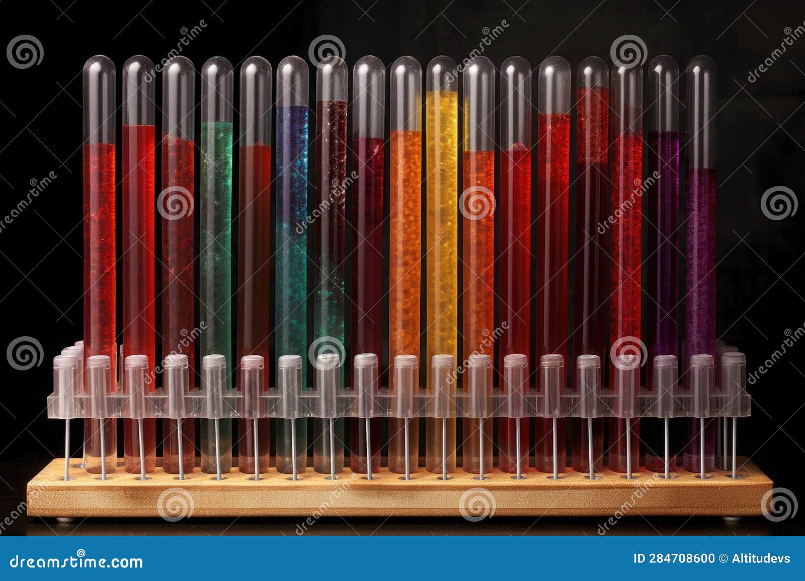Sample Tubes Of Water At Various PH Levels On The Table In The ...