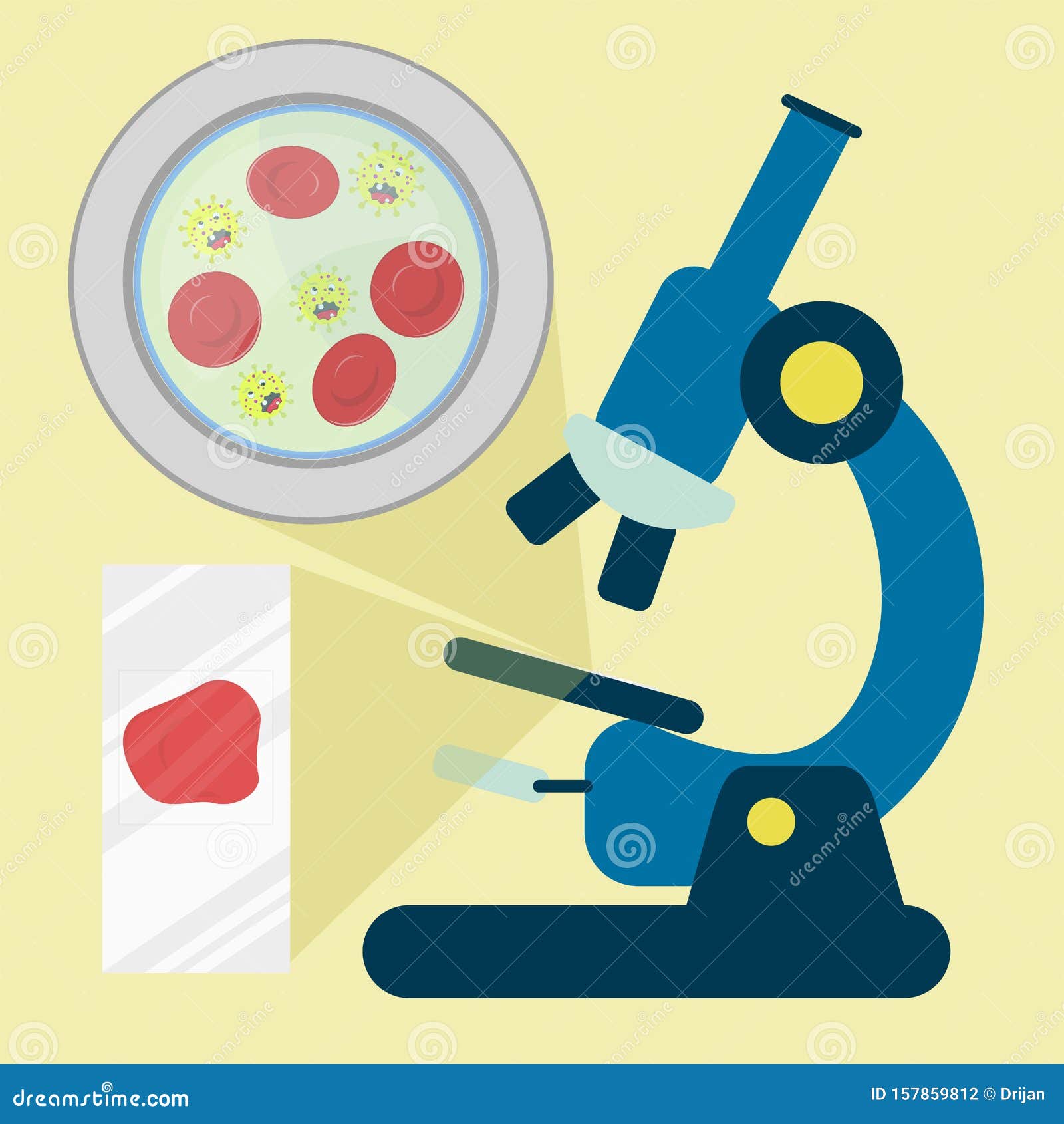 Blood Sample Under the Microscope with Cartoon Germs Stock Vector ...