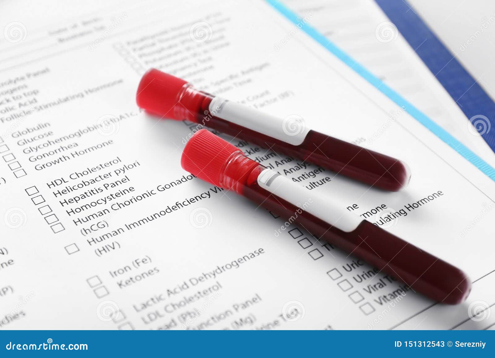 Blood Samples on Document with Result of Analyses Stock Image - Image ...