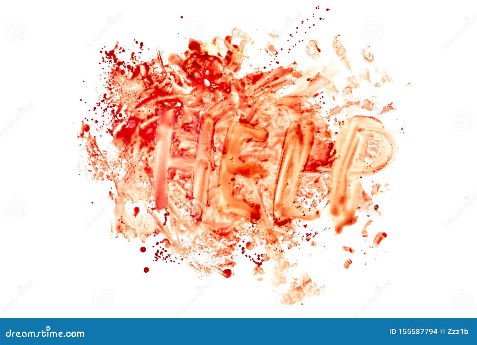 Blood Splatter with Word HELP Isolated on White Background in Top-down ...