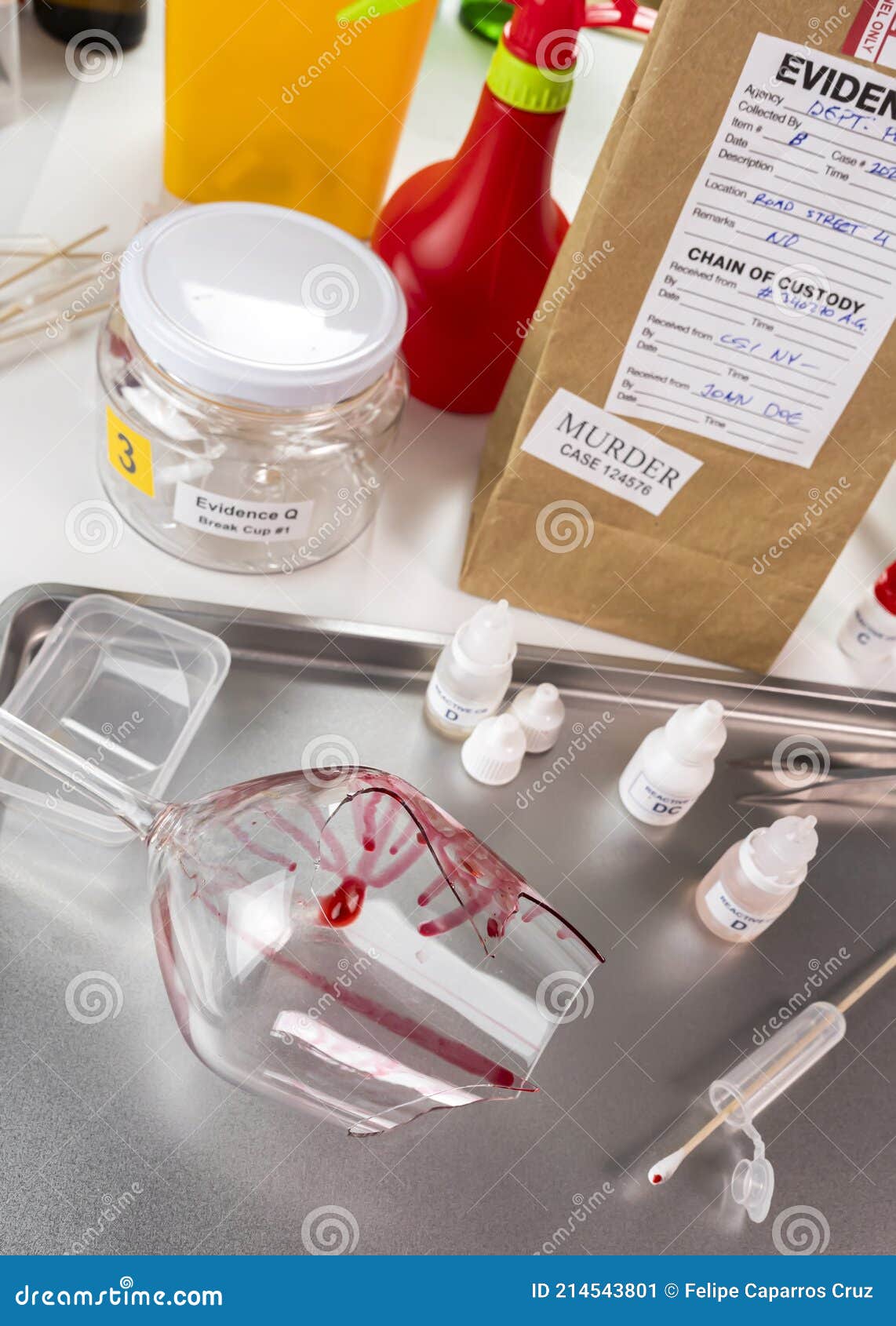Blood-stained Glass Sample in an Evidence Cup Stock Image - Image of ...