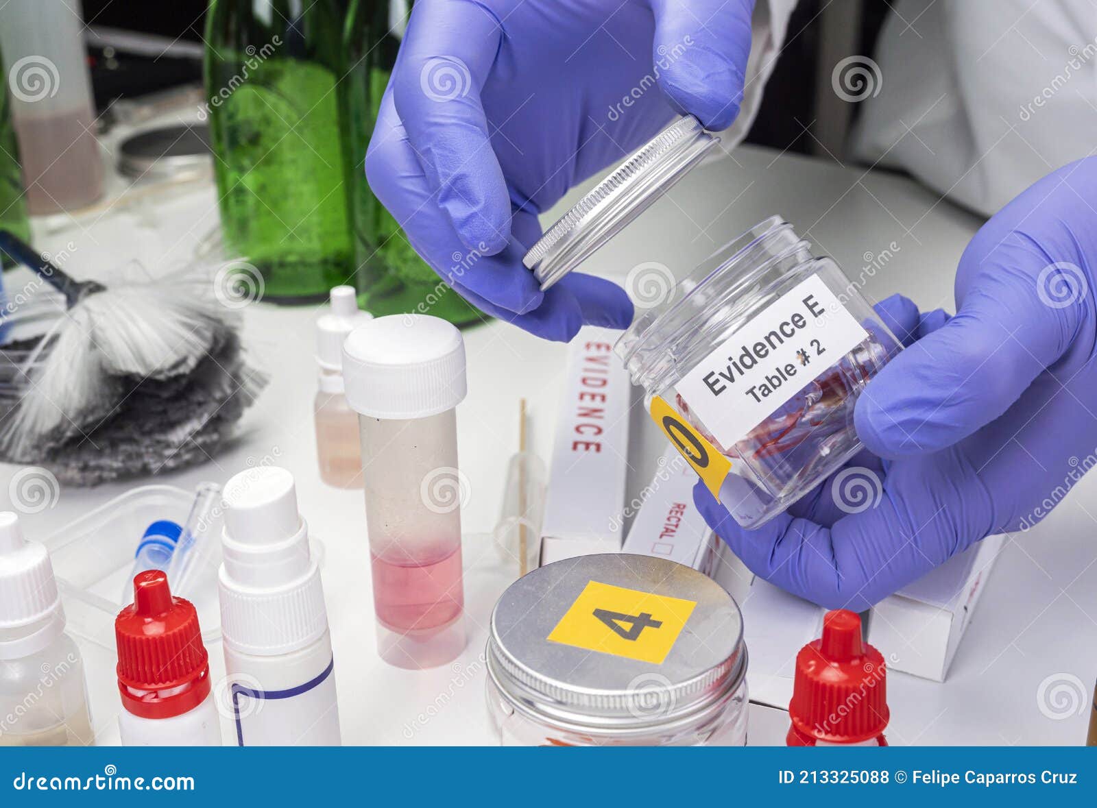 Blood-stained Glass Sample in an Evidence Jar Stock Photo - Image of ...