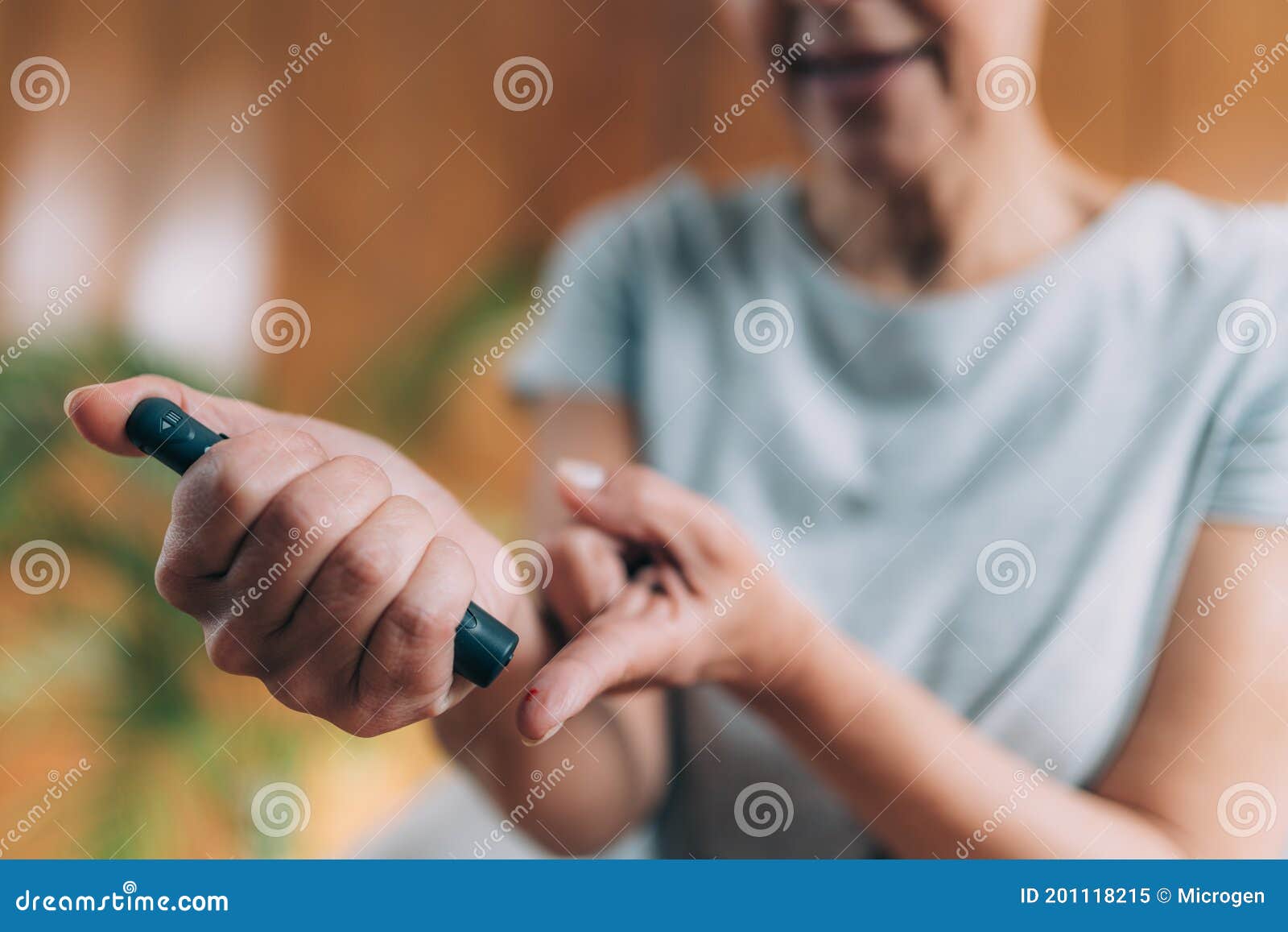 Blood Sugar Finger Testing with Portable Glucometer Stock Image - Image ...
