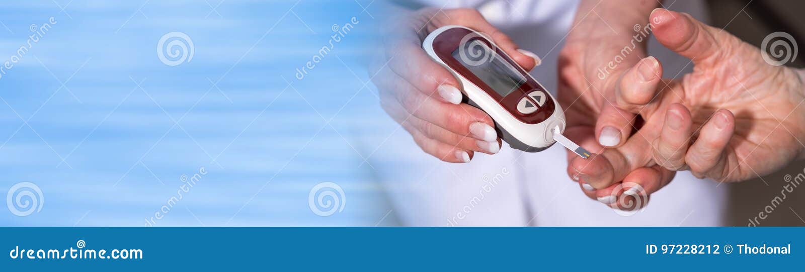 Blood sugar level checking stock photo. Image of glucometer - 97228212