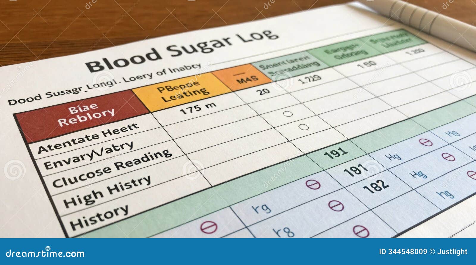 Blood Sugar Log a Closeup of the Sugar Logging Section with an Input ...