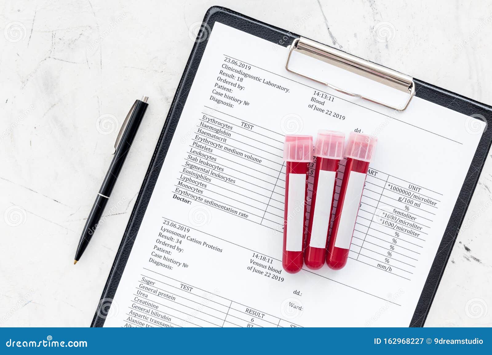 Blood Test Results on Grey Background Top View Copy Space Stock Image ...