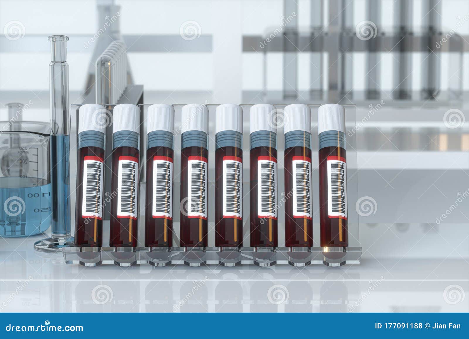 Blood Test Tubes with Laboratory, 3d Rendering Stock Illustration ...