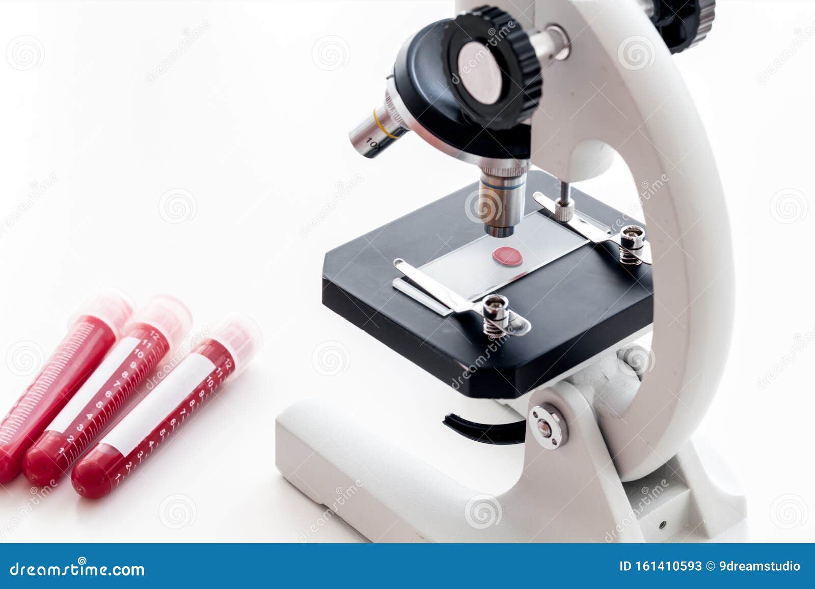 Blood Testing. Samples Viewing Under Microscope on White Background Top ...