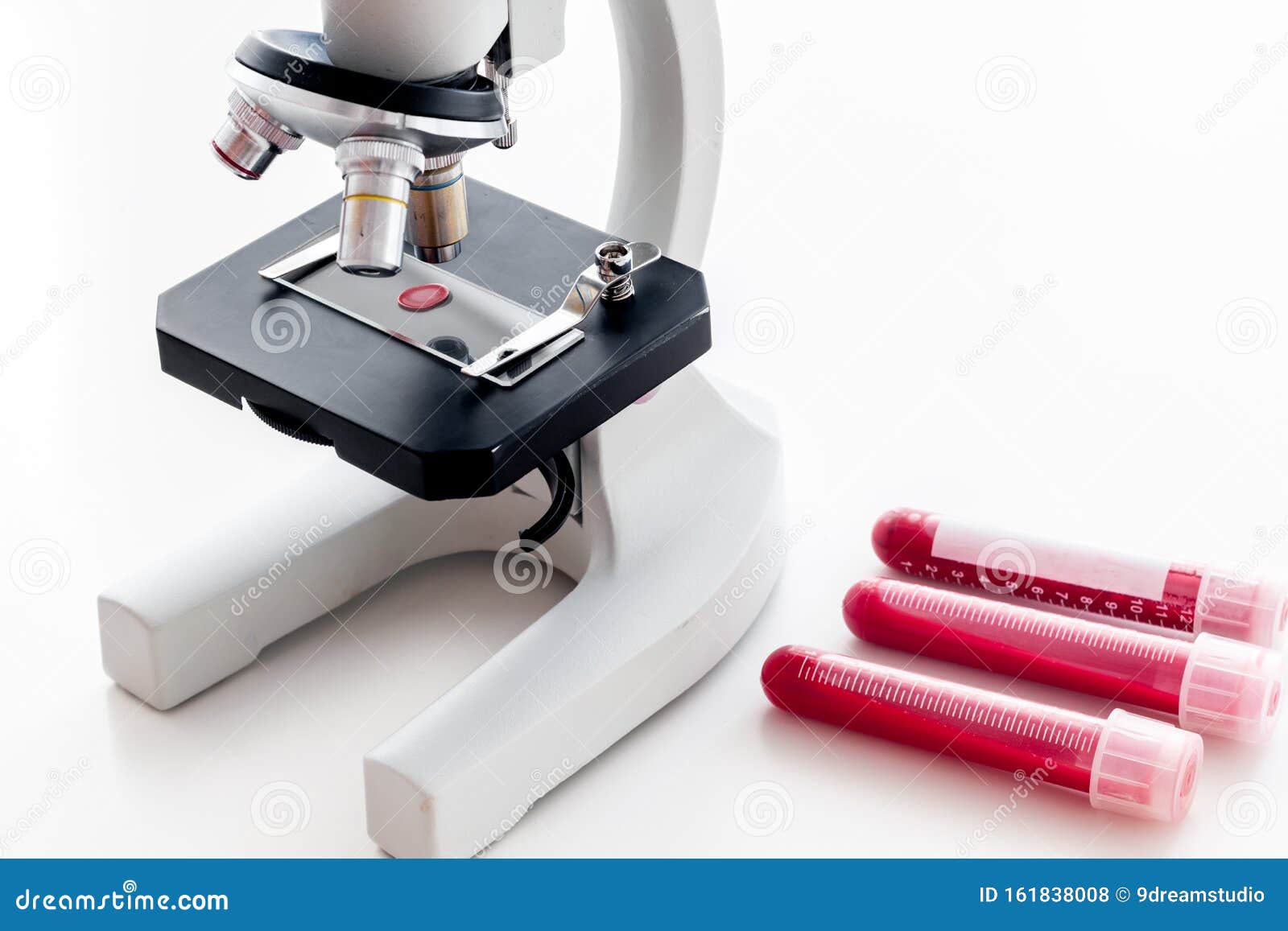 Blood Testing. Samples Viewing Under Microscope on White Background Top ...