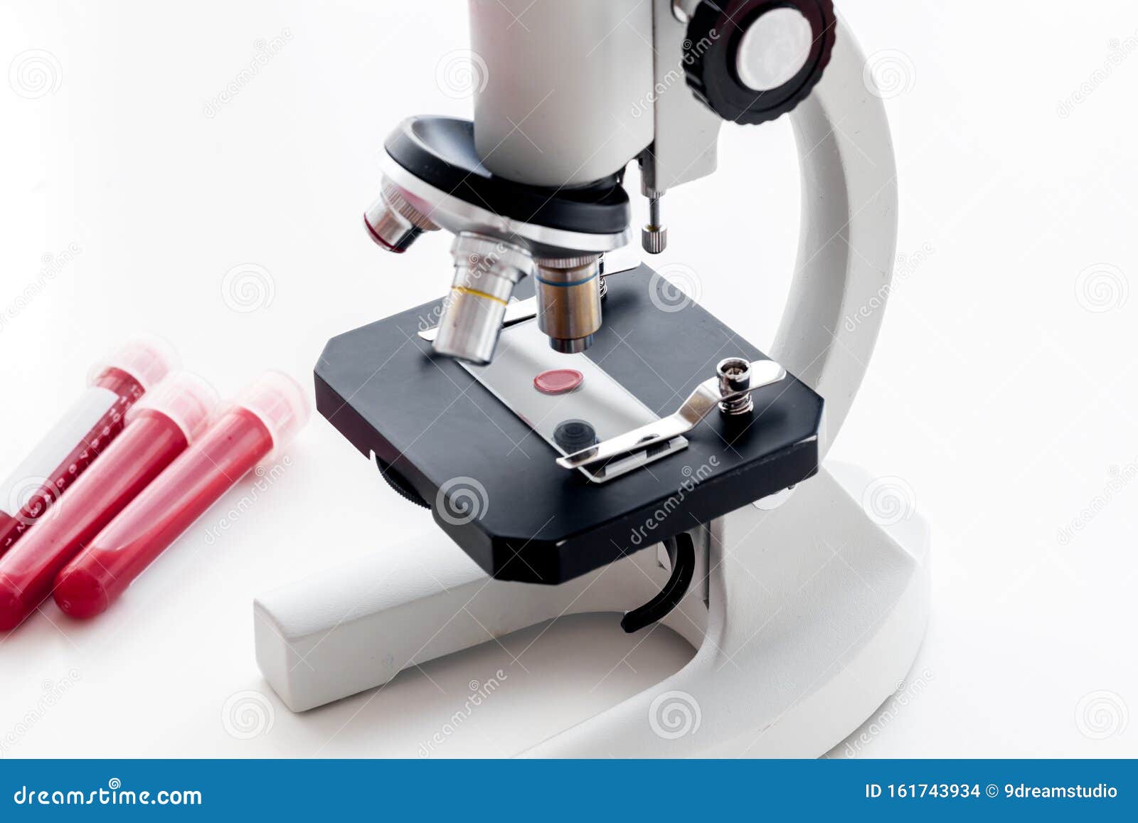 Blood Testing. Samples Viewing Under Microscope on White Background Top ...
