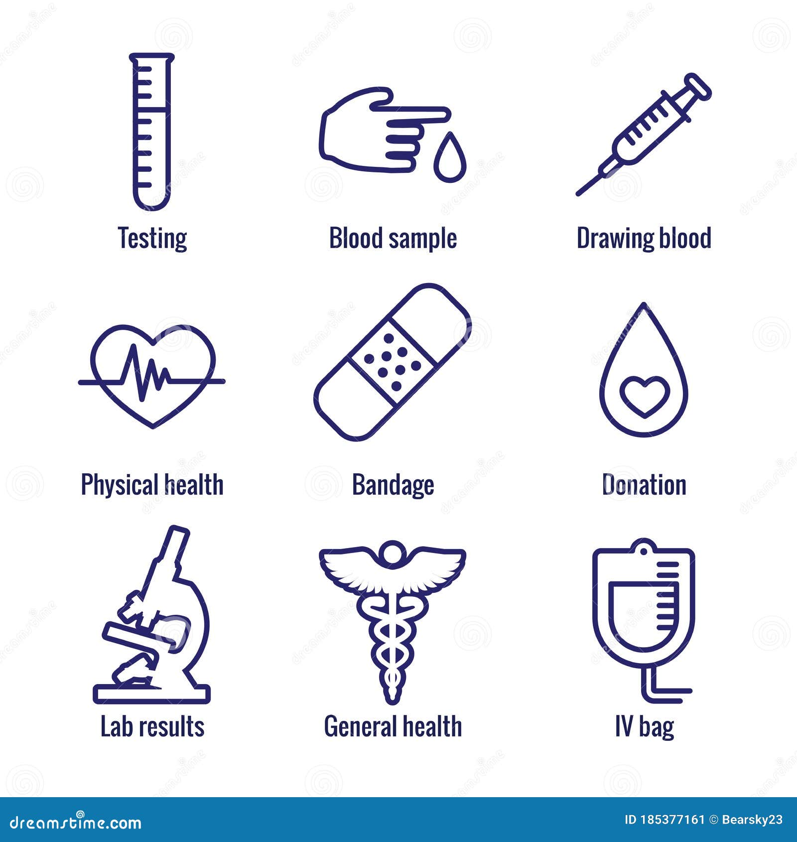 Blood Testing and Work Icon Set with Syringe, Donation, & Blood Sample ...